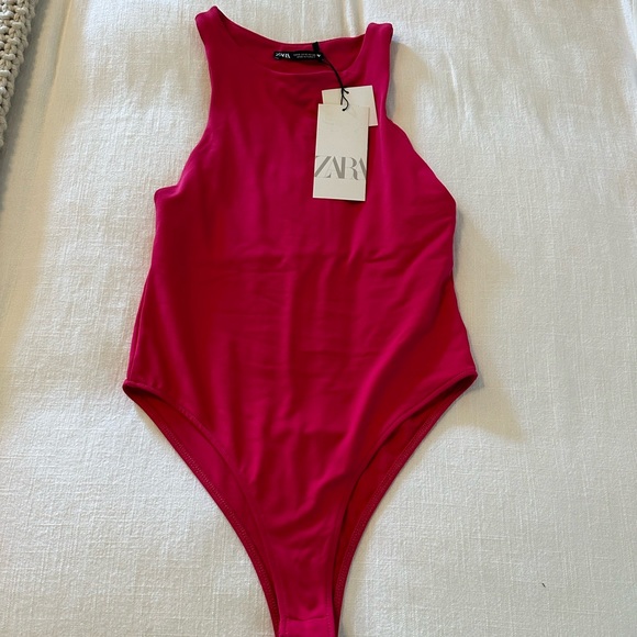Zara | Tops | Zara Hot Pink Halter Neck Bodysuit | Poshmark